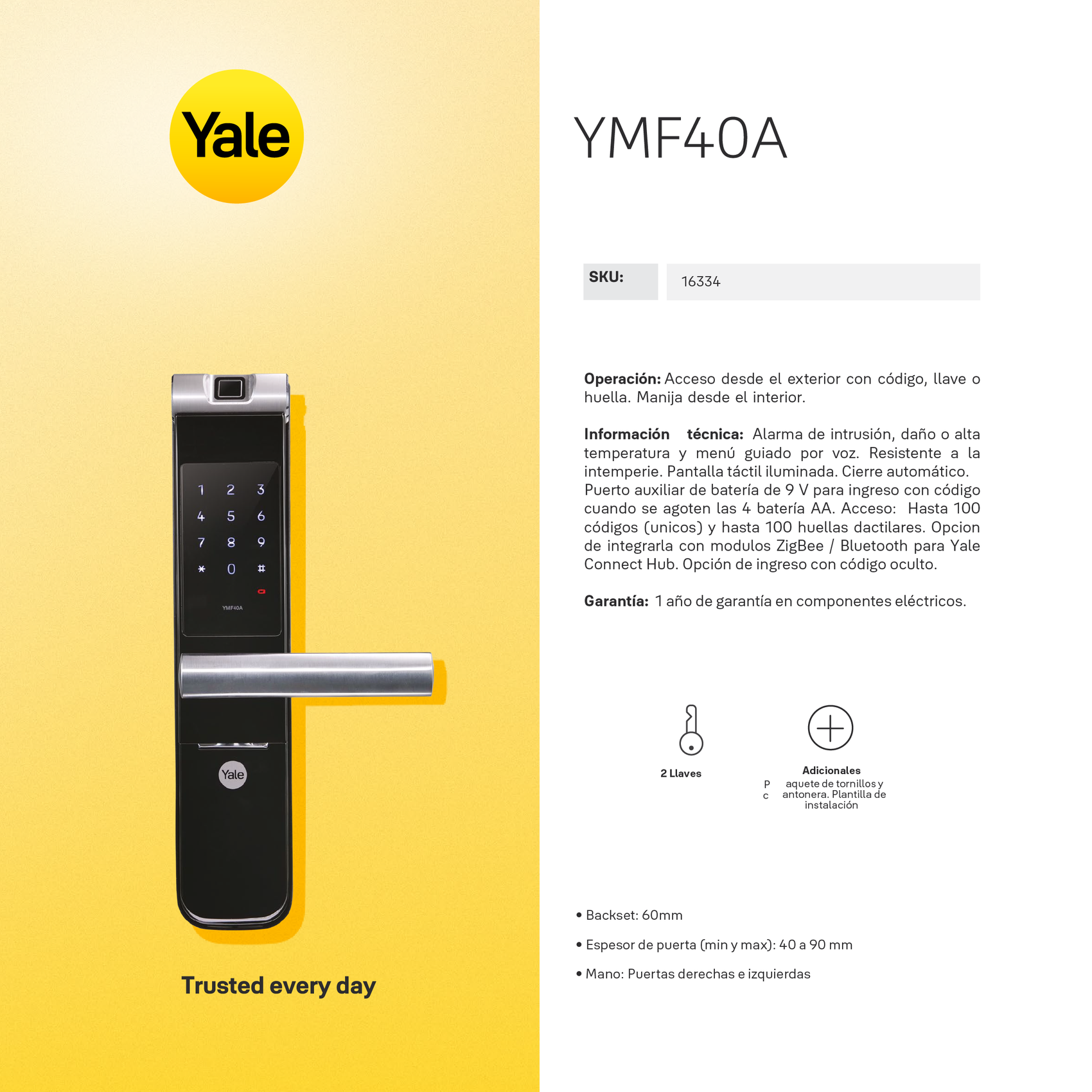 Kit Yale Hub + Cerradura Digital YMF40A